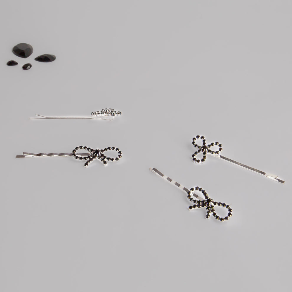 Agrafe de Par Rafinate Petal Ribbon cu Strasuri, Set 4 - Negru | Rossetti